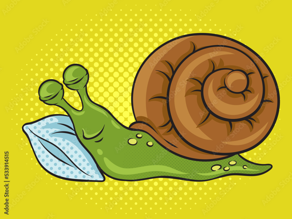 cartoon snail sleeping on pillow pinup pop art retro vector ...