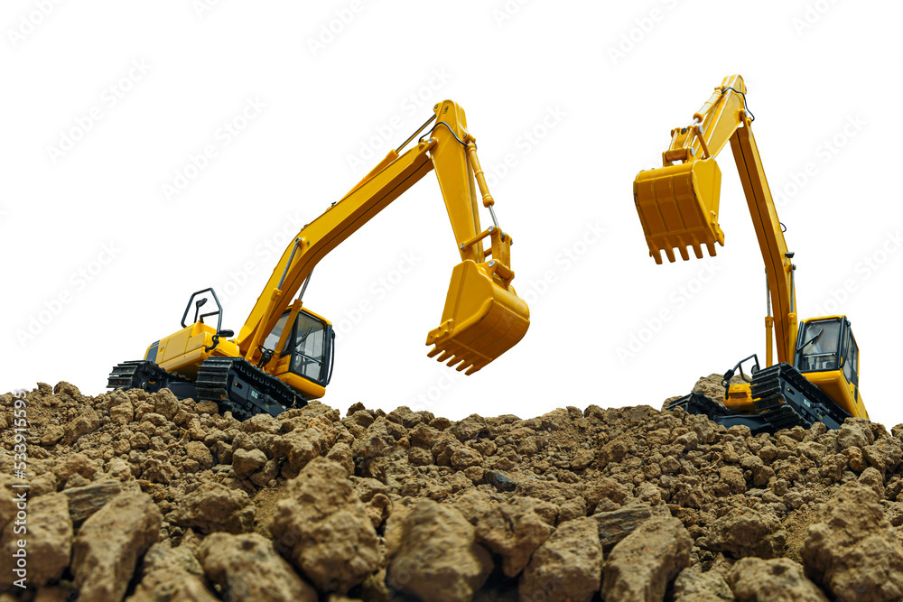 Crawler Excavator is digging with lift up in the construction site on ...