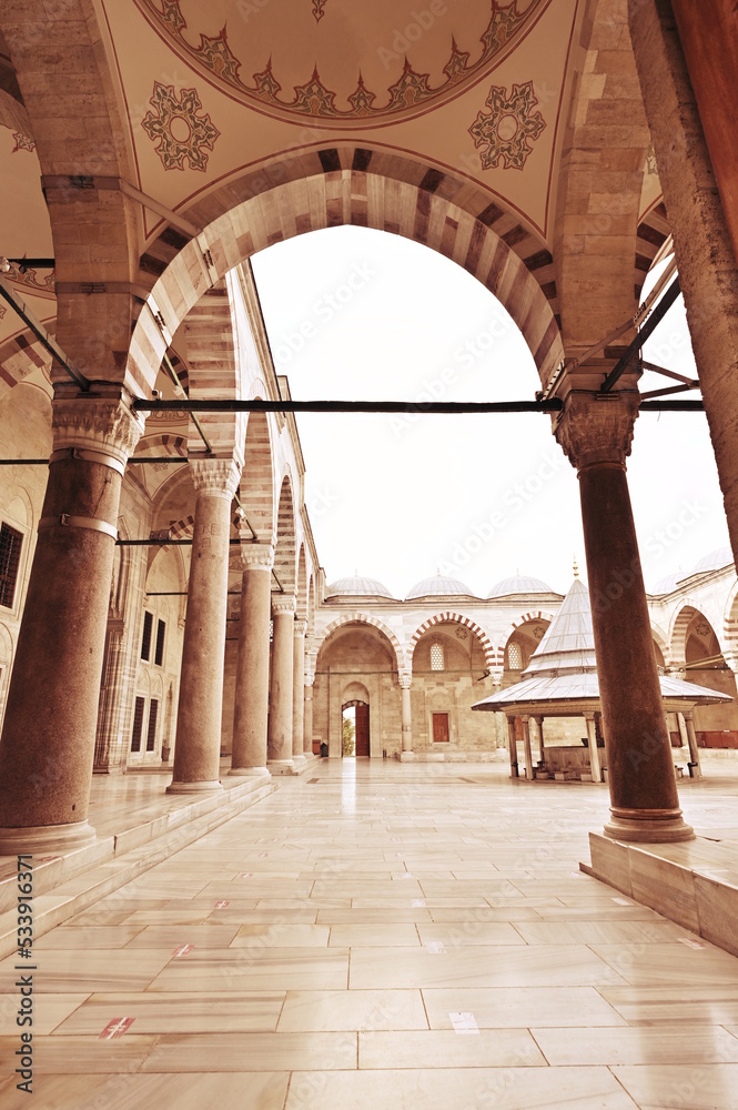Istanbul, Turkey - 9 22 2019: interior architecture of Fatih mosque ...