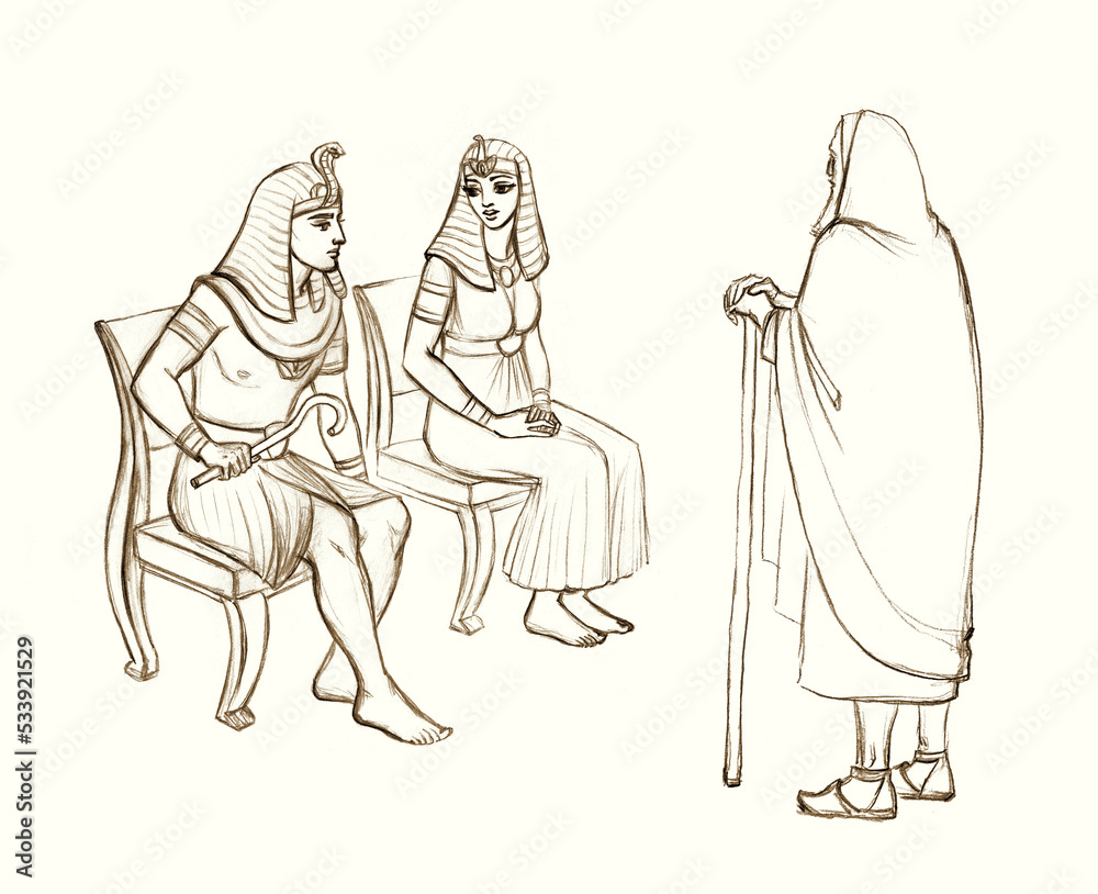 Moses and Aaron before Pharaoh. Pencil drawing Stock Illustration ...