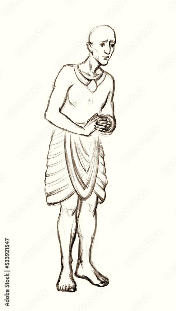 Bald Egyptian servant. Pencil drawing Stock Illustration | Adobe Stock