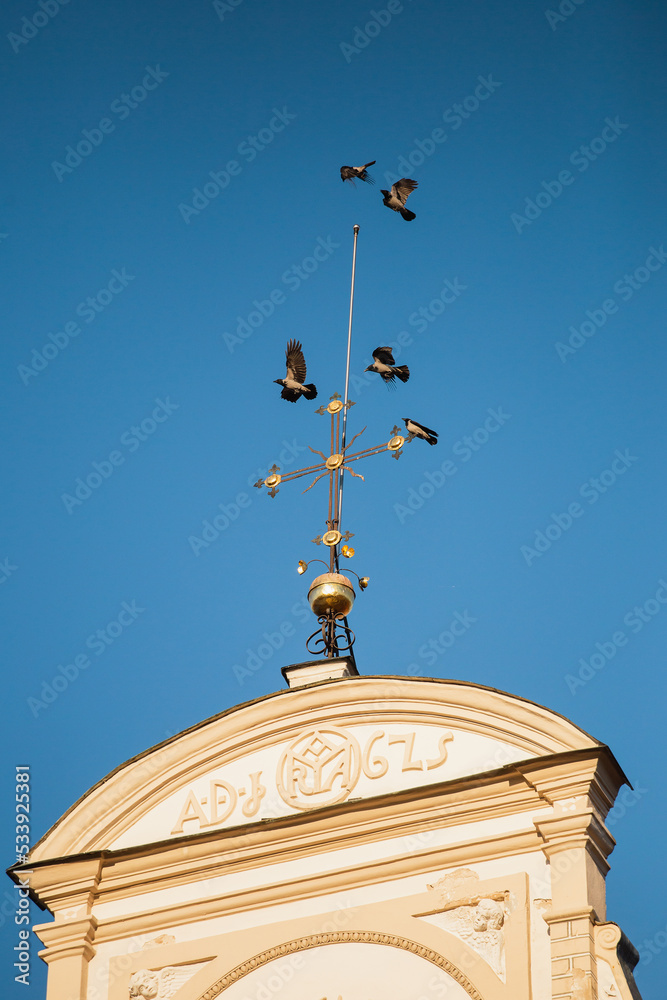 Ravens on the cross of the dome of the church - religious symbols ...