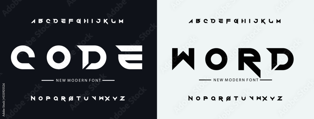 CODE WORD, Sports minimal tech font letter set. Luxury vector typeface ...