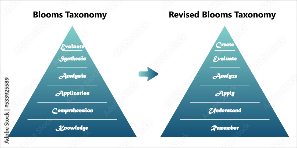 Visual representation of Blooms taxonomy with old version and revised ones in an Infographic ...