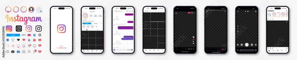 Instagram mockup. Set instagram screen social media and social network ...