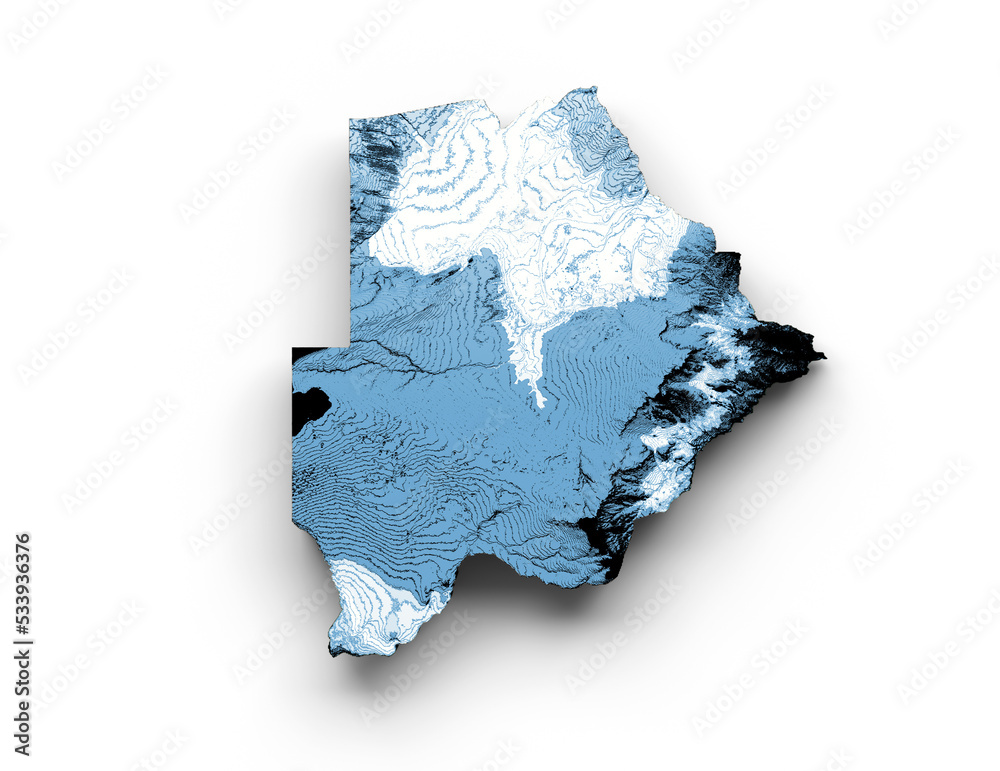 Botswana map with the flag Colors Red and yellow Shaded relief map 3d ...