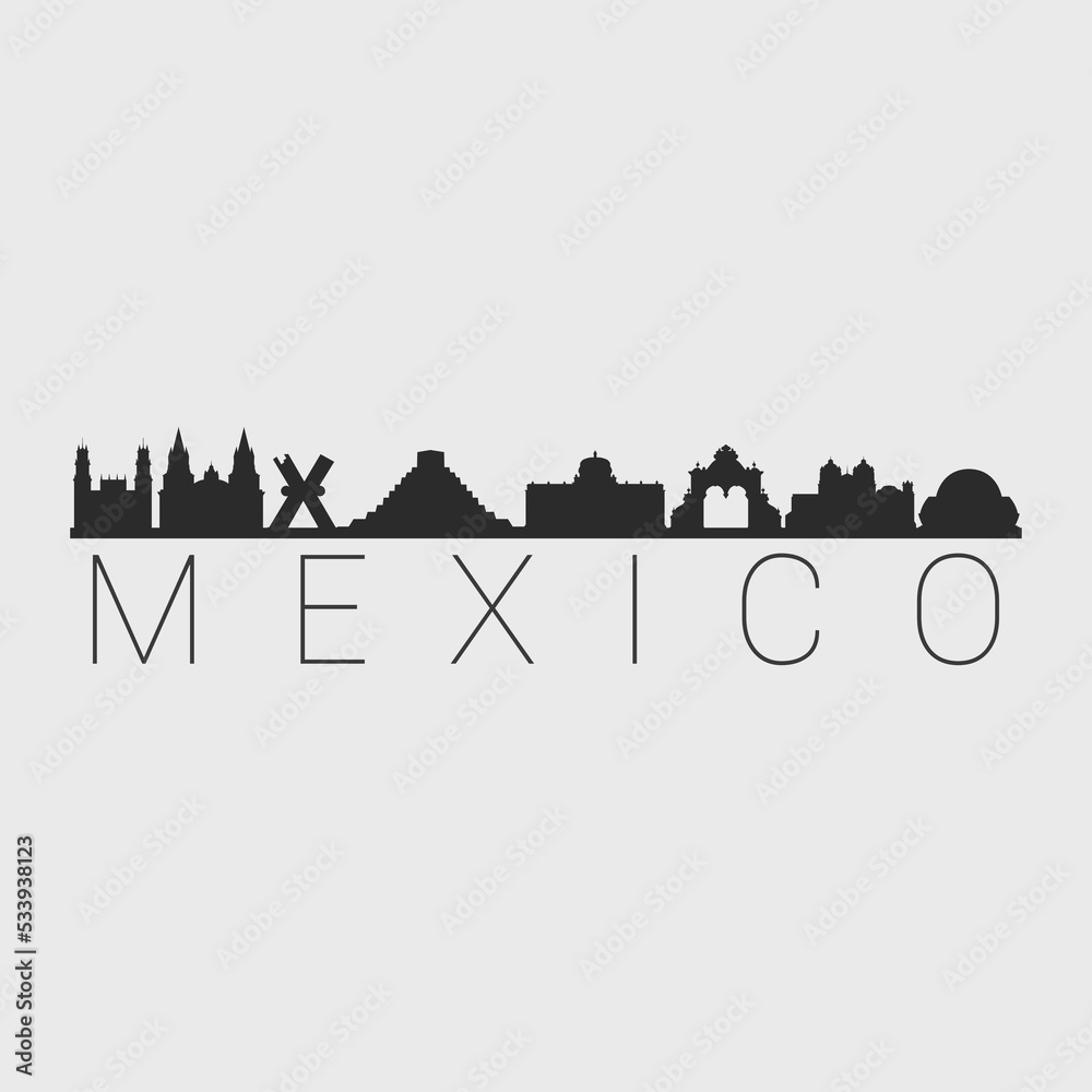 Mexico City Skyline. Silhouette Illustration Clip Art. Travel Design ...