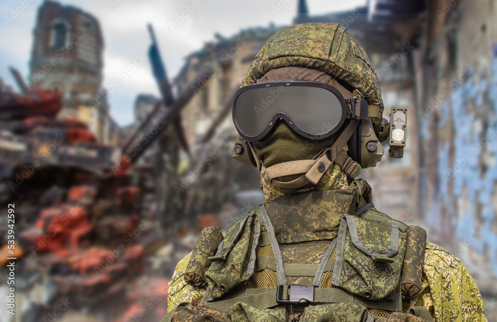 Man participant in combat. Soldier in balaclava on face. Infantryman ...