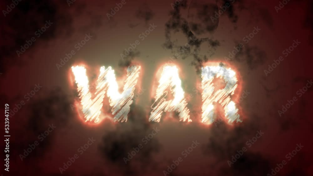 War text burning on fire. Symbol conflict. 3d 4k background. War text ...