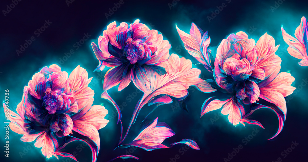 Neon baroque floral pattern wallpaper. Vintage roses design in ...