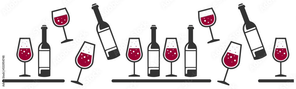 Set of red wine bottle with glasses. icons for wine design concept ...