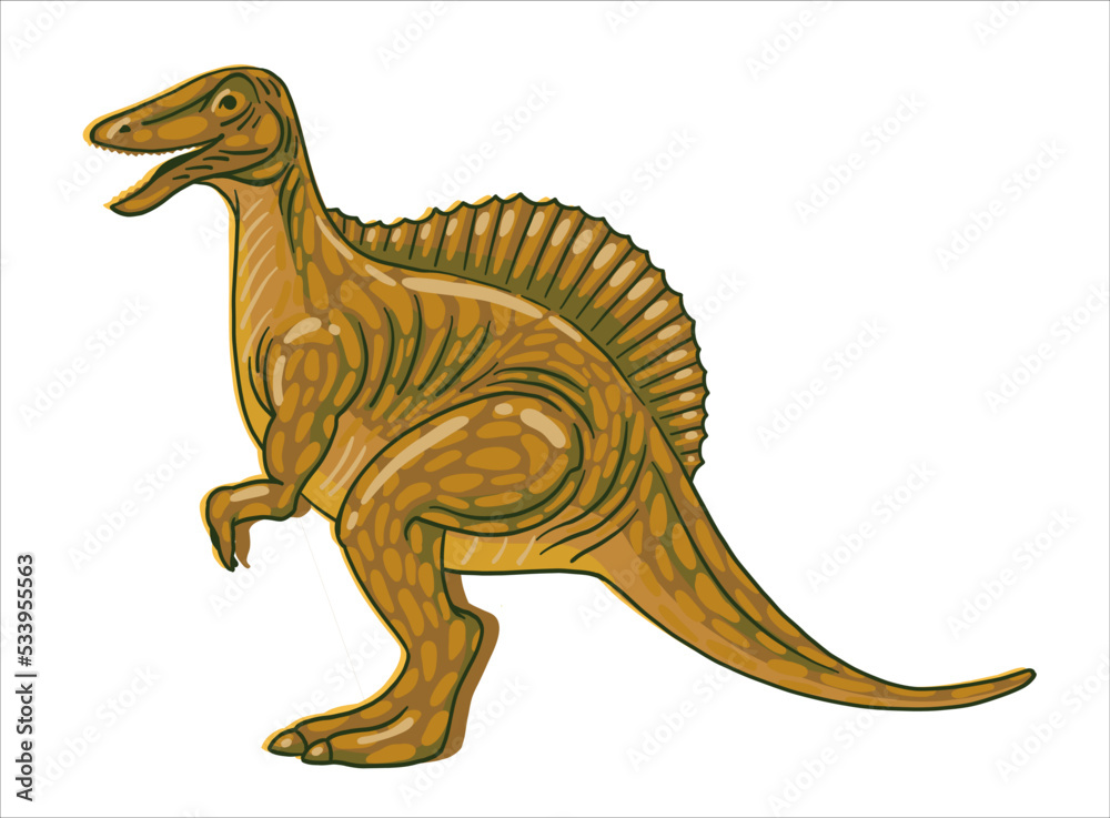 Spinosaurus Dinosaur. Illustration in vintage retro style linocut ...