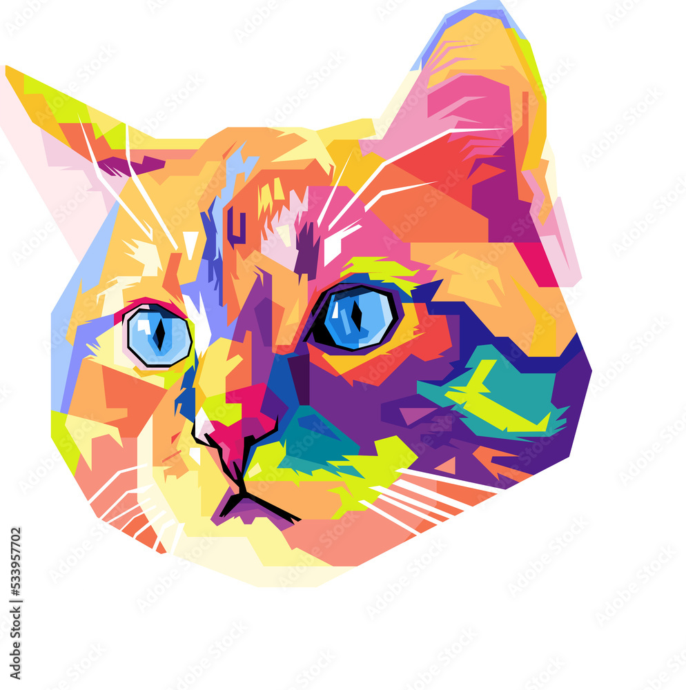 cute and funny cat head wpap pop art style Stock Illustration | Adobe Stock