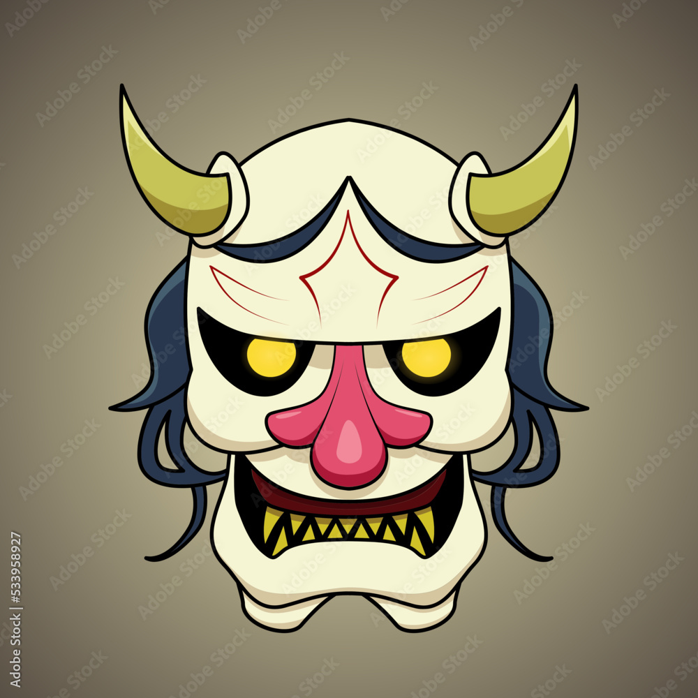 Vector illustration of Japanese style clown oni mask cartoon. Print ...