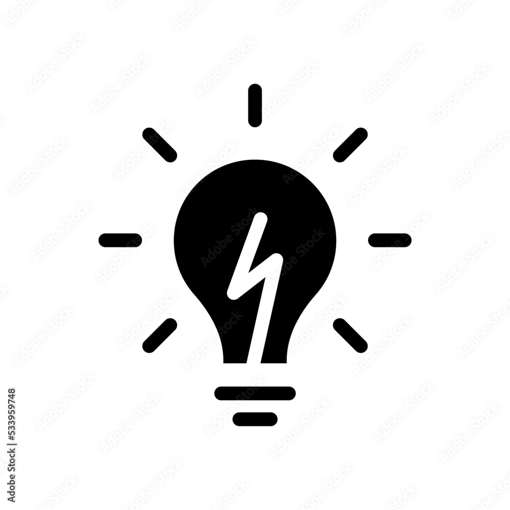 Icono de bombilla. Concepto de iluminación. Foco de luz, estilo silueta ...