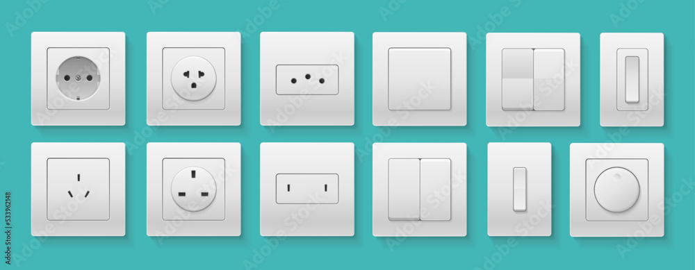 Realistic Detailed 3d Plastic Wall Switch and Power Electrical Socket ...