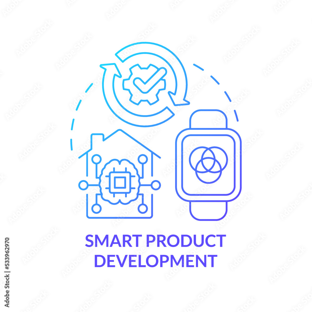 Smart product development blue gradient concept icon. Internet of things. In demand small ...