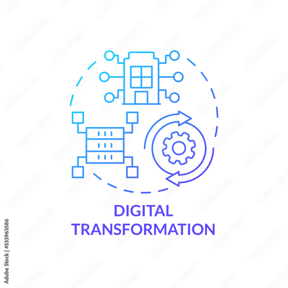 Digital transformation blue gradient concept icon. IT modernization and ...