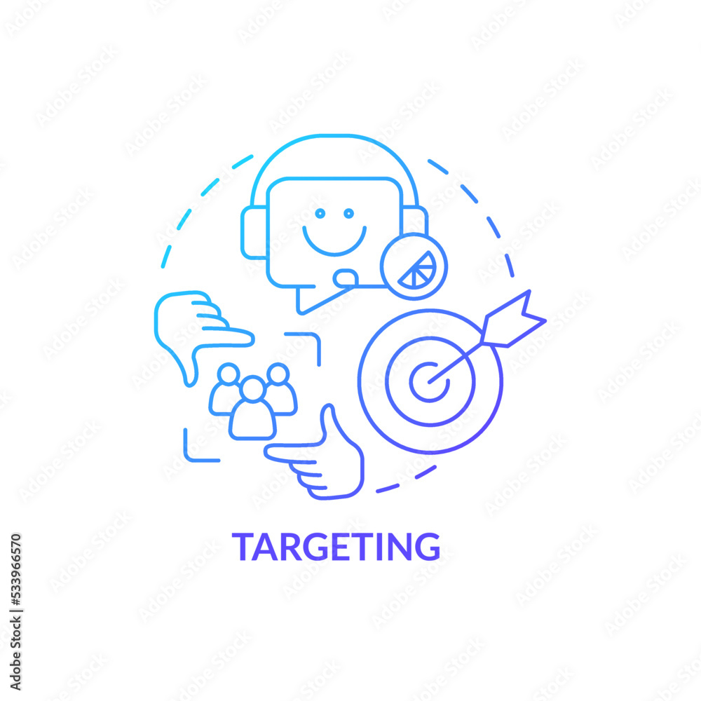 Targeting blue gradient concept icon. Connect with potential buyers ...