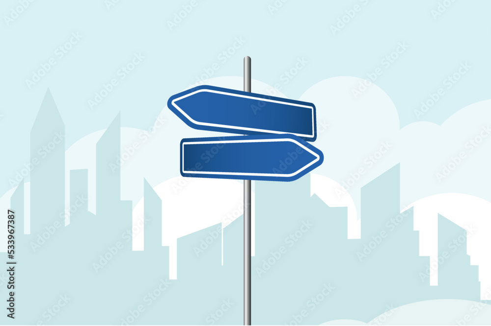 Blank direction sign. Direction sign with signpost arrows to the right ...