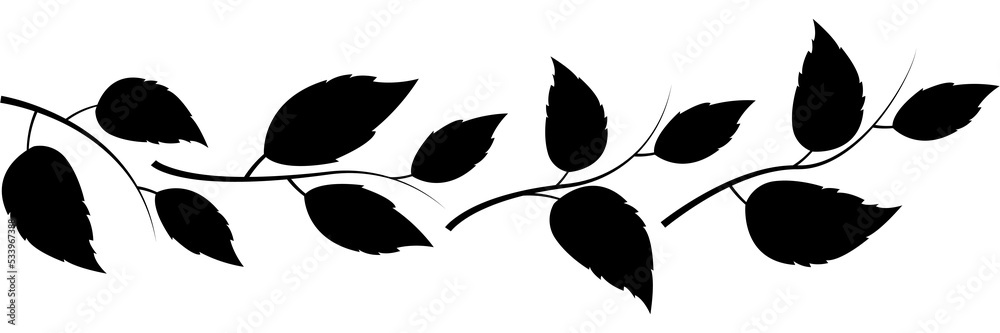 Silhouette leaves, natural branches isolated on white background ...