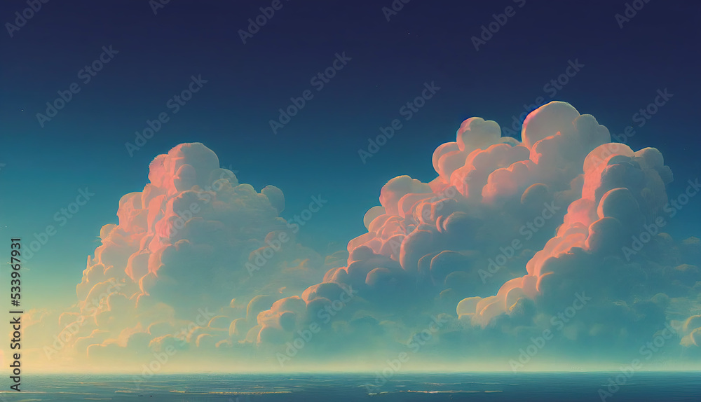 Fantastic Thick Cloud Sea in Clear Blue Sky over Beach. Fantasy ...
