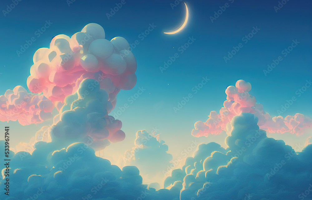 Fantastic Thick Cloud Sea in Clear Blue Sky over Beach. Fantasy ...