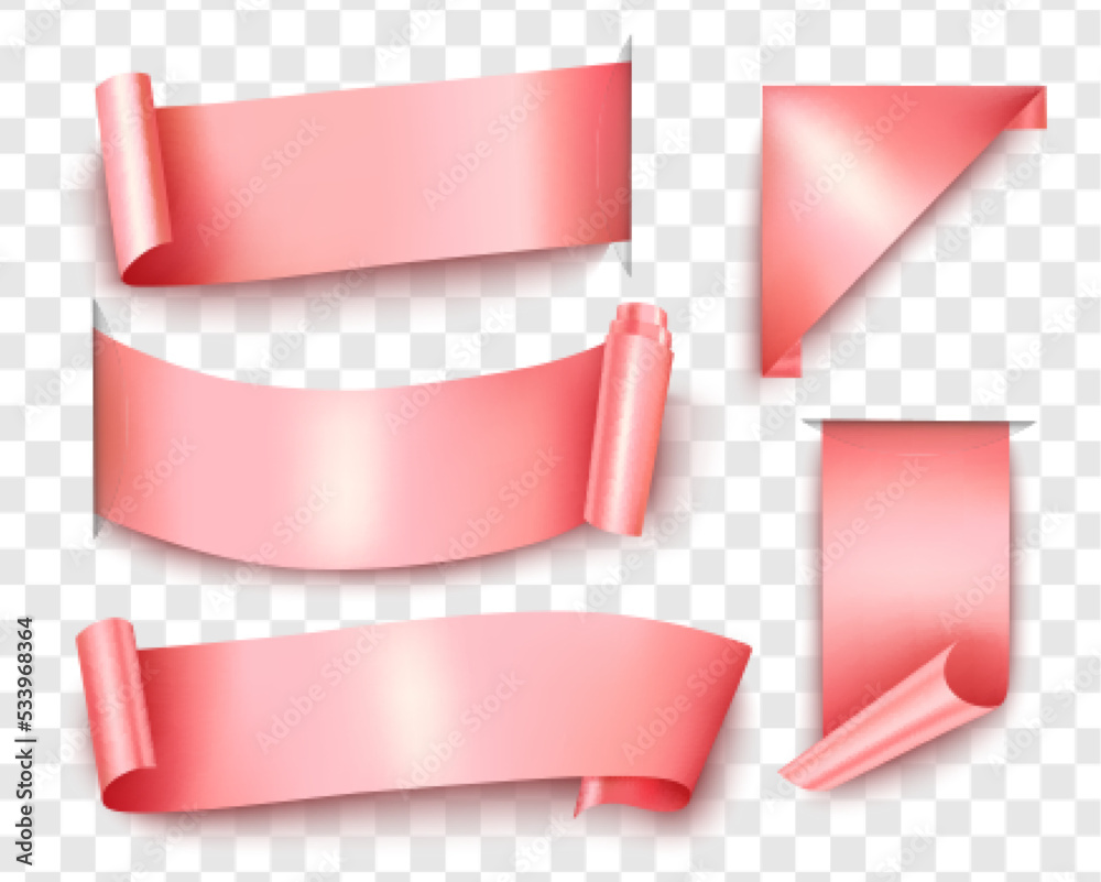 Set of pink ribbon banners. Collection of scroll elements. Vector ...