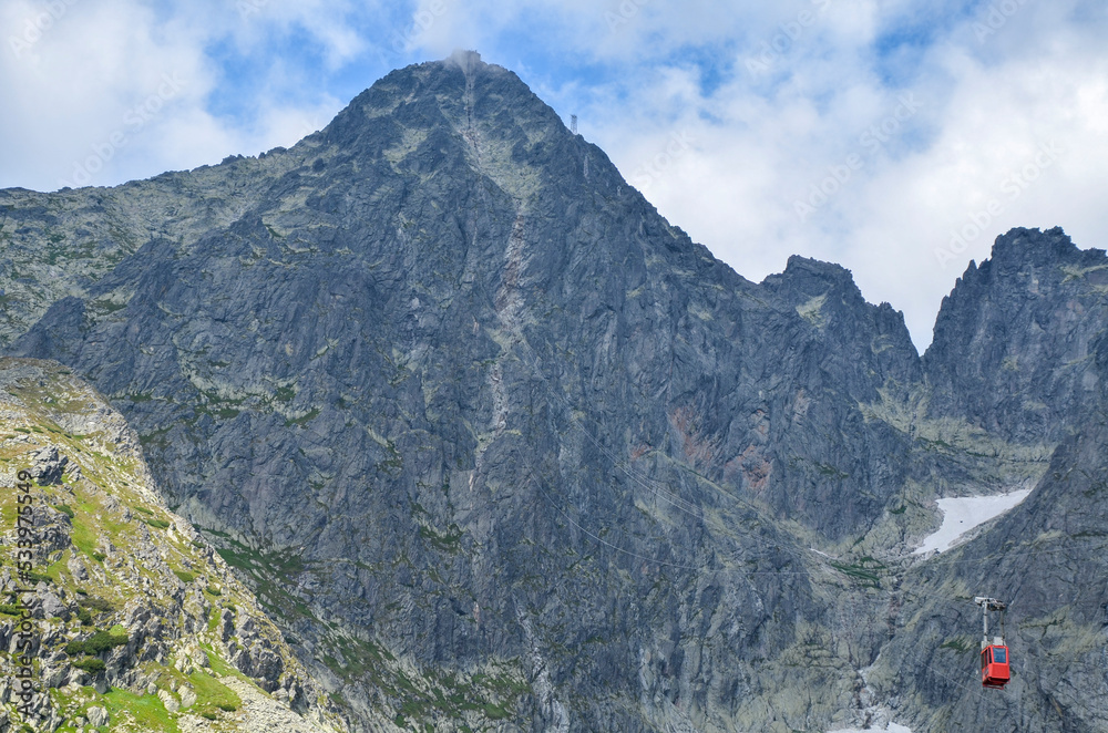 Gondola of ropeway to peak of Lomnicky stit second highest peak in High ...