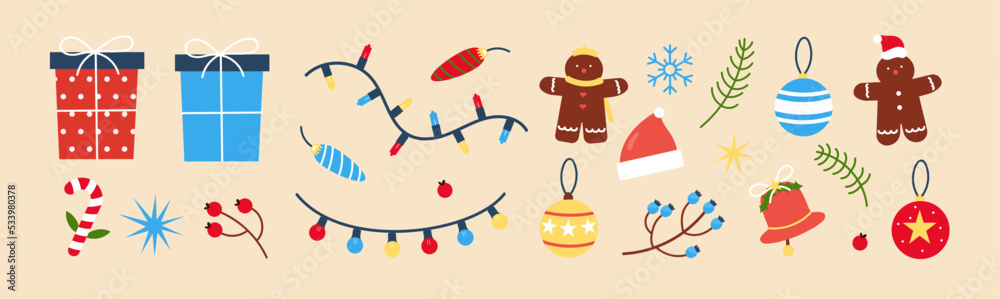 Christmas collection element with traditional Christmas symbols and ...