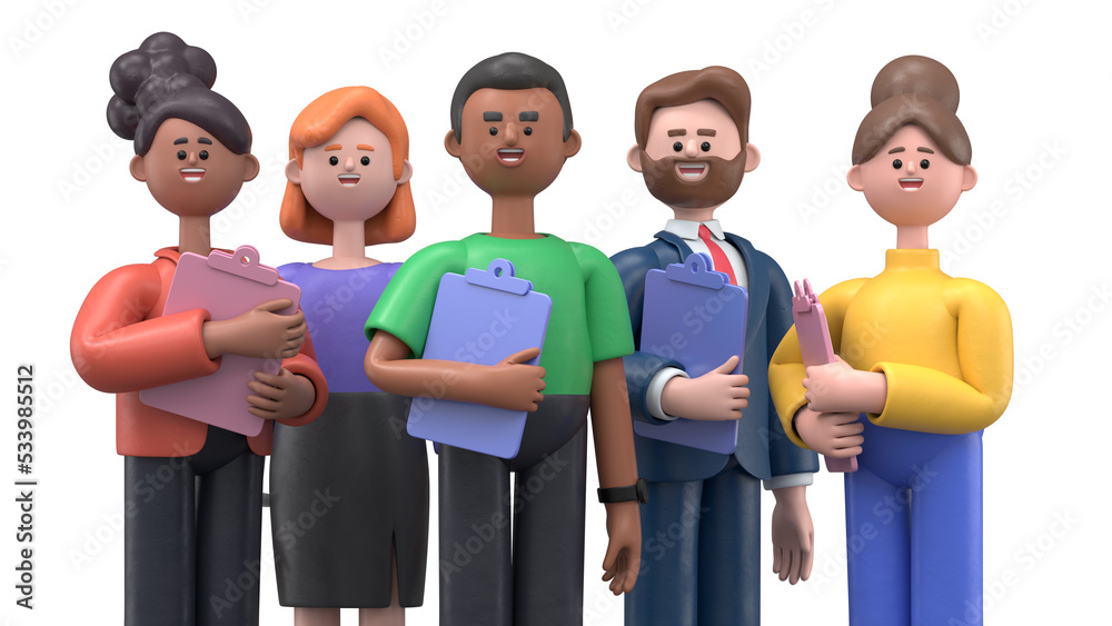 3D illustration of cartoon characters on a white background template ...