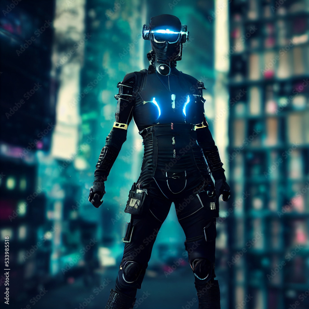 robot cyborg soldier in cyberpunk city Stock Illustration | Adobe Stock