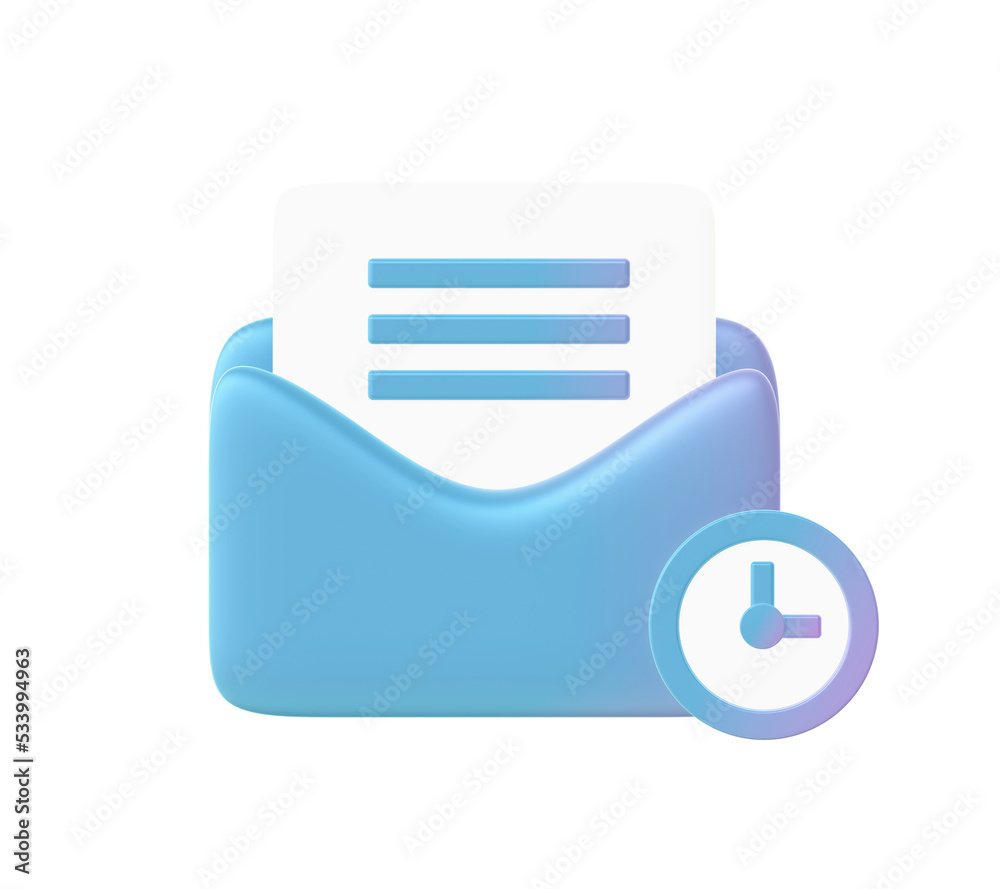 3d render of Gradient email time illustration icons for UI UX web ...
