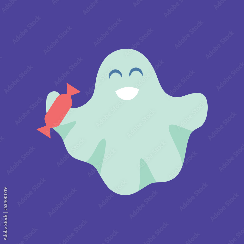 Cartoon Color Character Funny Happy Ghost with Red Chocolate Candy ...