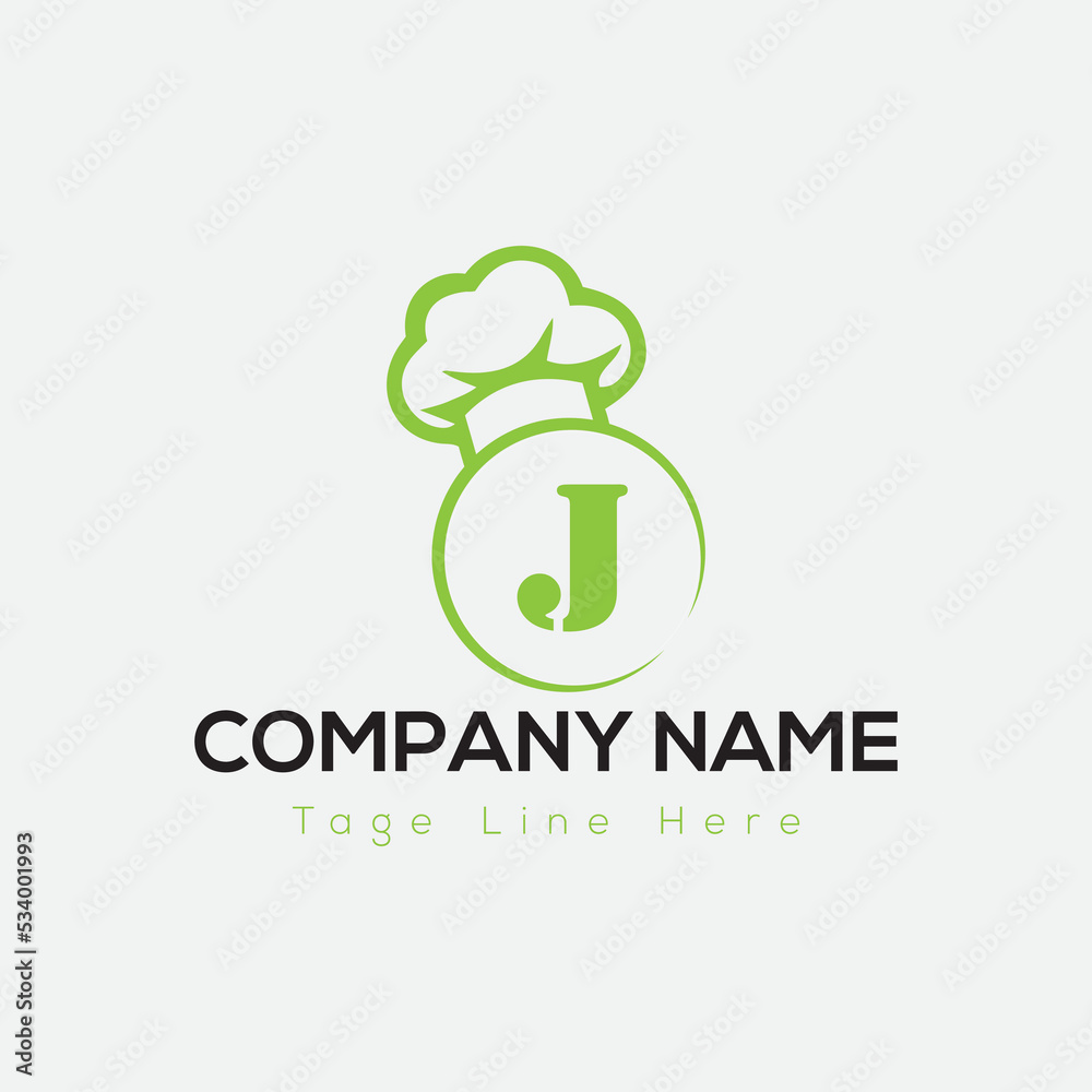 Chef Logo On Letter J Template. Restaurant On J Letter, Initial Food ...