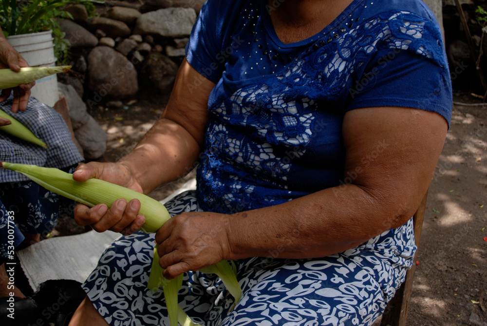 mujeres preparando elotes para comer en el sur de México Stock Photo ...