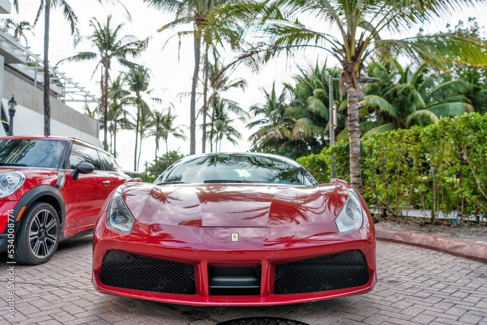 Miami Beach, Florida USA - April 18, 2021: red Ferrari 488 GTB with ...