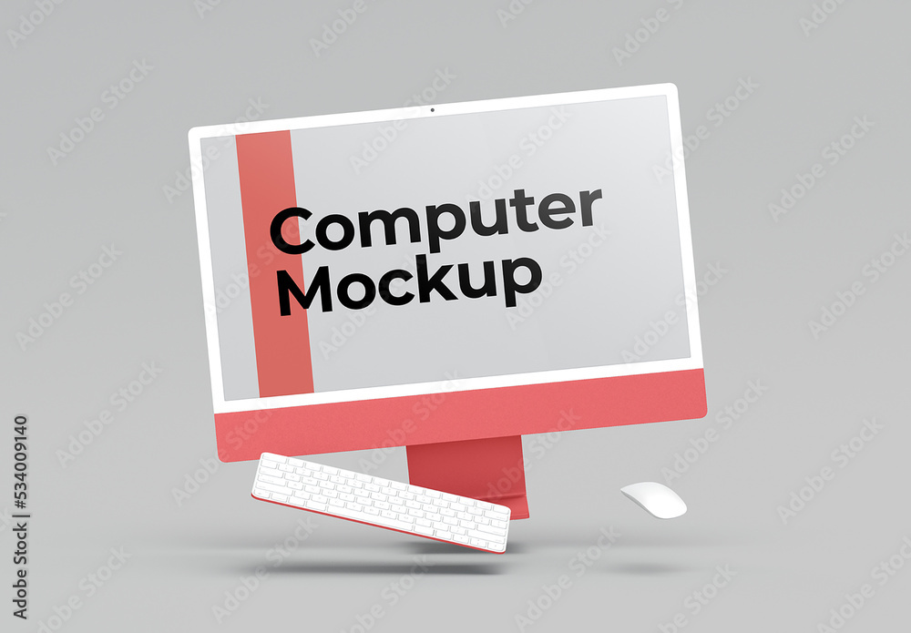 Floating Desk Computer Mockup Stock Template | Adobe Stock