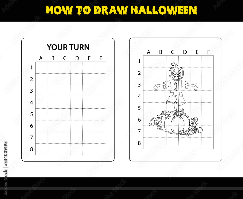 How to draw Halloween for kids. Halloween drawing skill coloring page ...