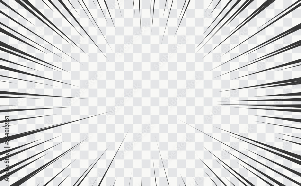Comic manga transparent background with vector radial lines frame of ...