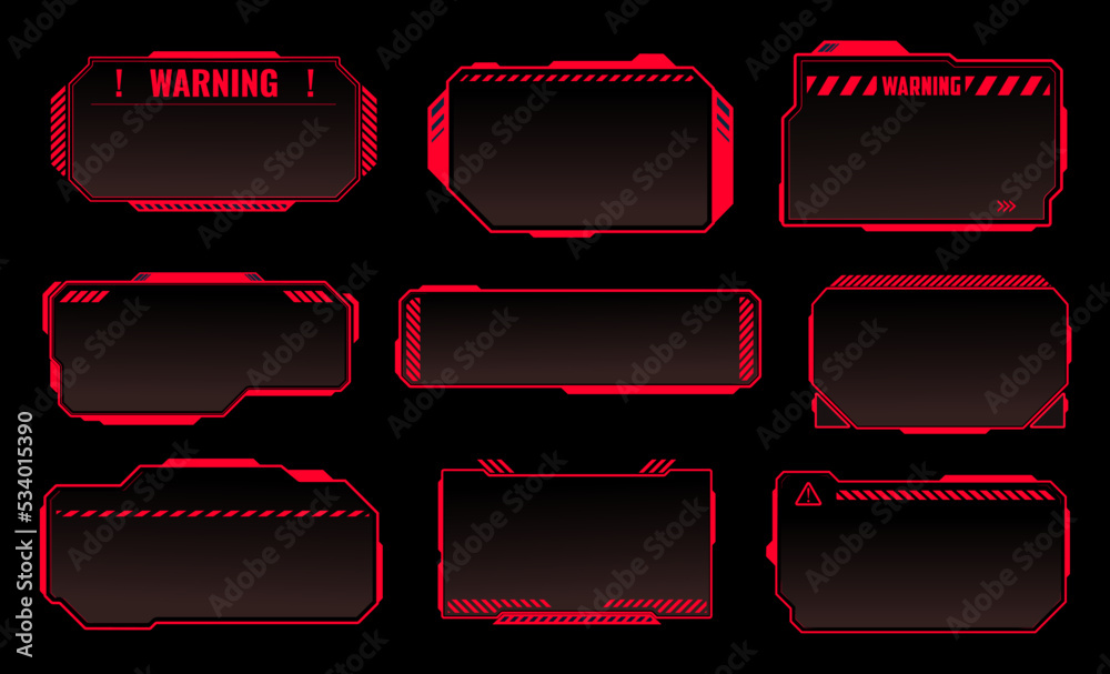 HUD red danger, warning attention frames, vector game futuristic ...