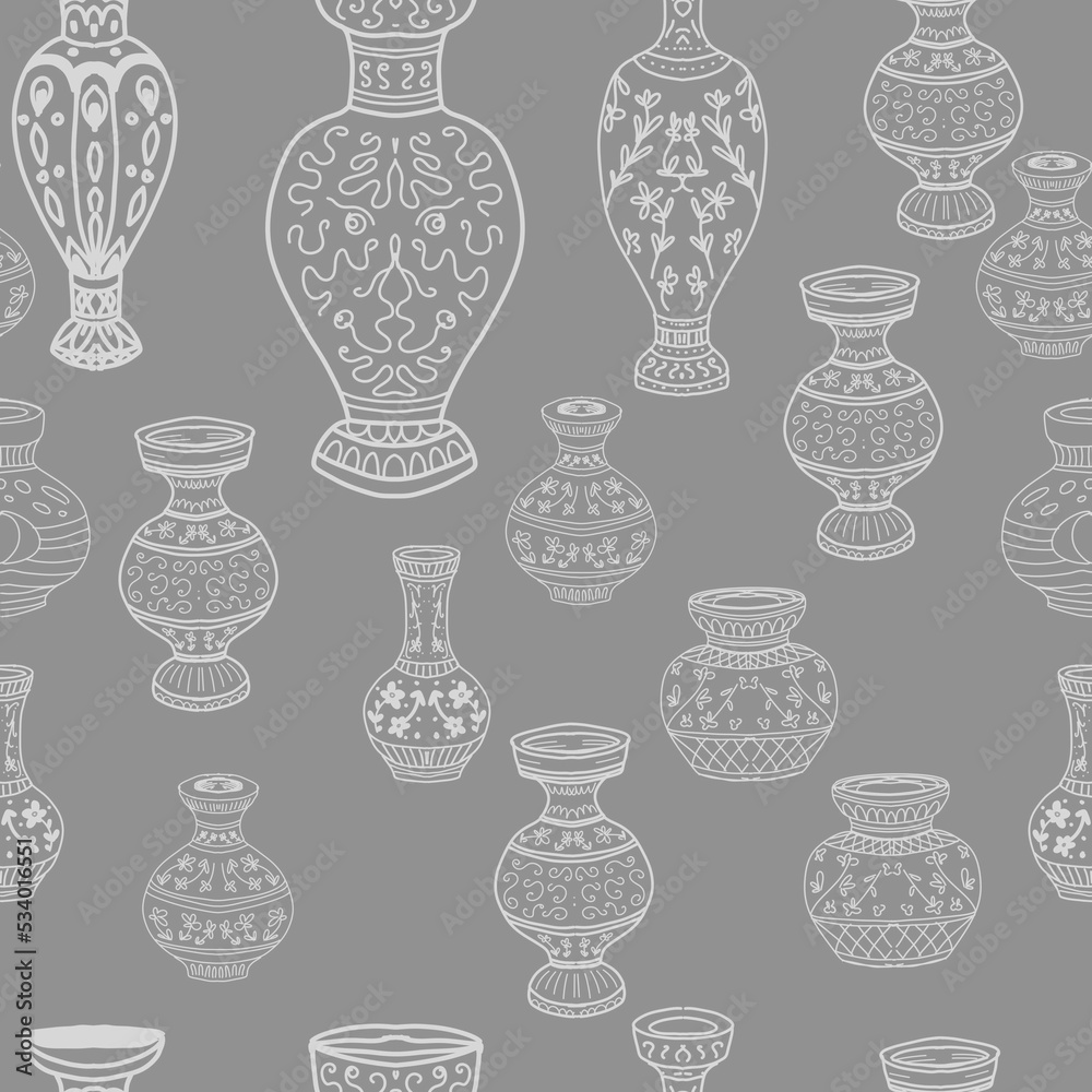 Flower vases with pattern historical folk hand drawn colored and ...