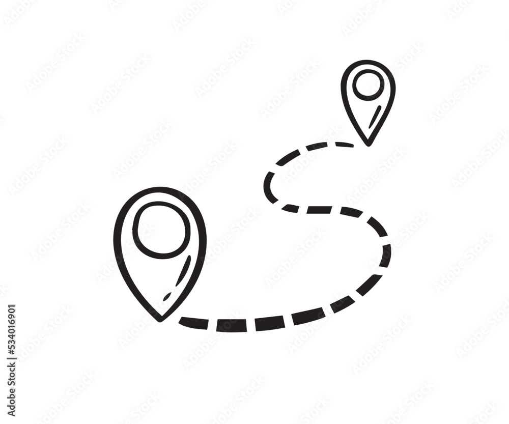 hand drawn map distance measuring icon. Doodle Map route vector ...