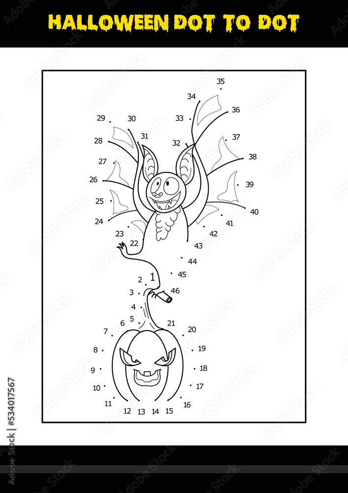 Vetor de Halloween dot to dot coloring page for kids. Line art coloring ...