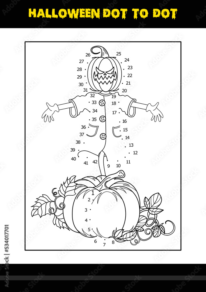 Halloween dot to dot coloring page for kids. Line art coloring page ...