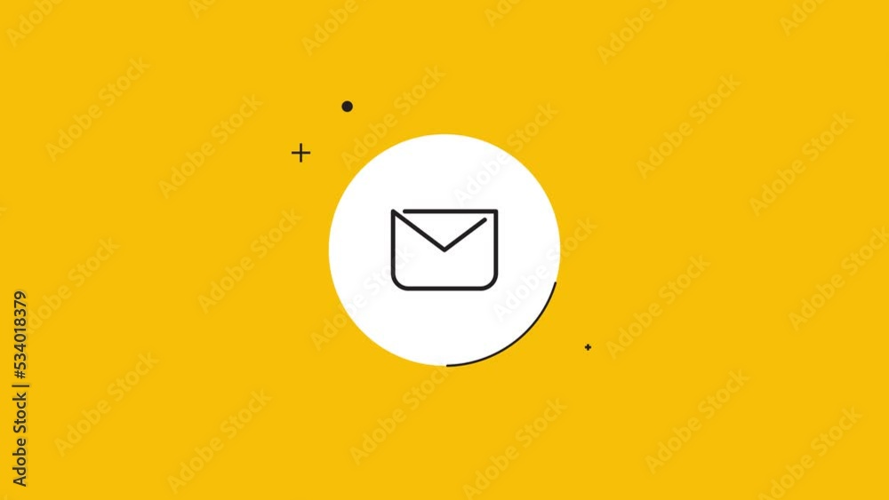 Thin line round Email icon with arrow on a yellow background. Seamless ...
