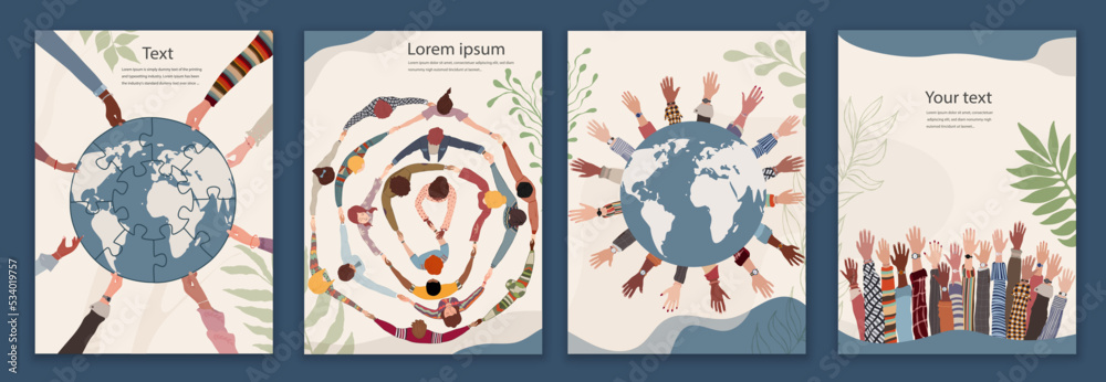 Poster template with group of people of diverse culture in a circle ...