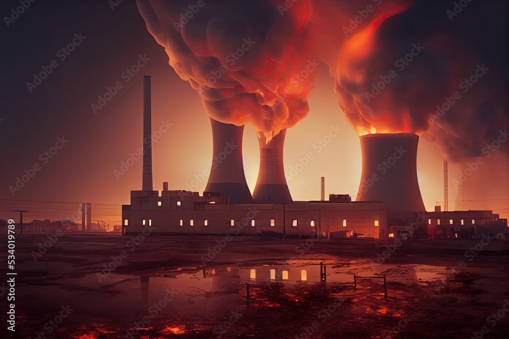 Nuclear ruins of the Chernobyl old Ukrainian nuclear power plant burned ...