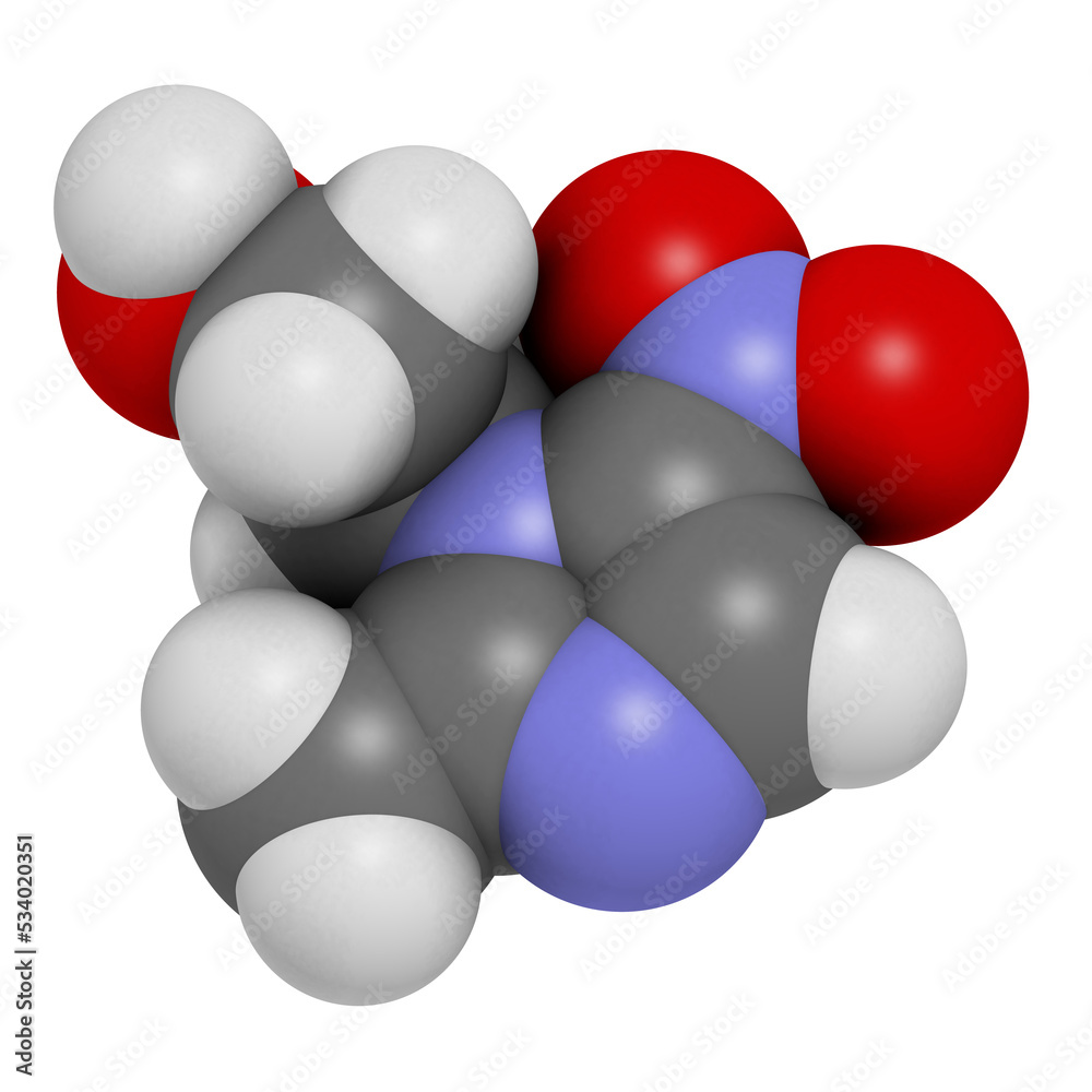 Metronidazole antibiotic drug (nitroimidazole class), chemical ...