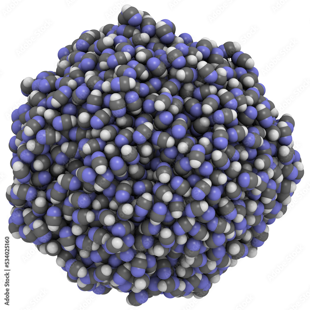 Hydrogen cyanide (HCN, prussic acid) molecules, liquid sphere model ...
